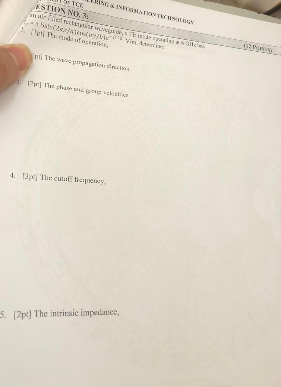 Solved An Air Filled Rectangular Waveguide A Te Mode