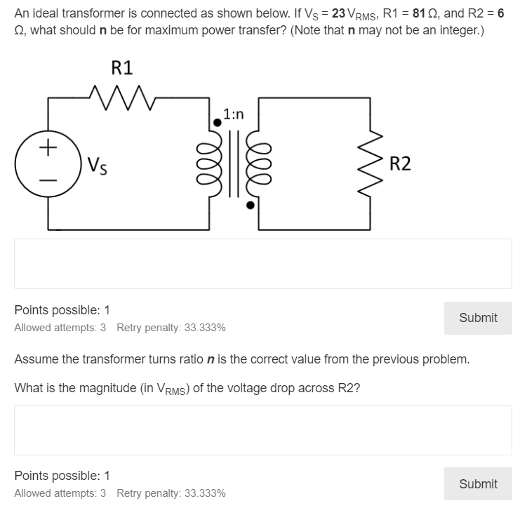 Solved An ideal transformer is connected as shown below. If | Chegg.com