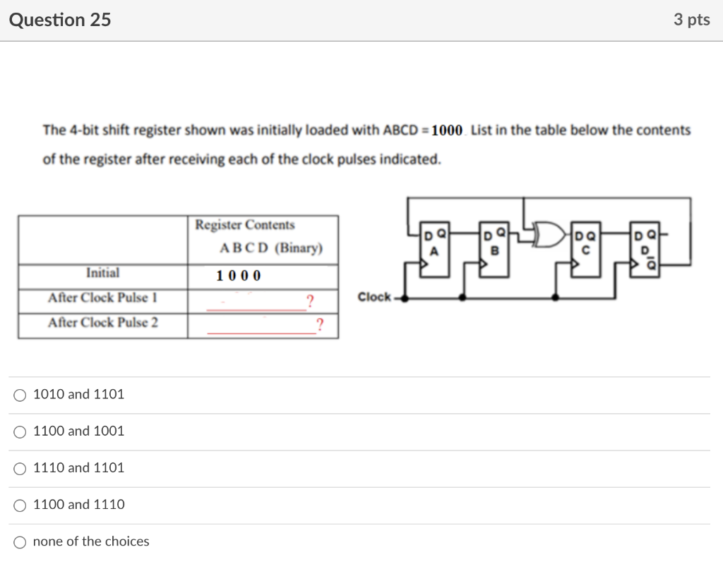 Solved Question 25 3 pts The 4-bit shift register shown was | Chegg.com