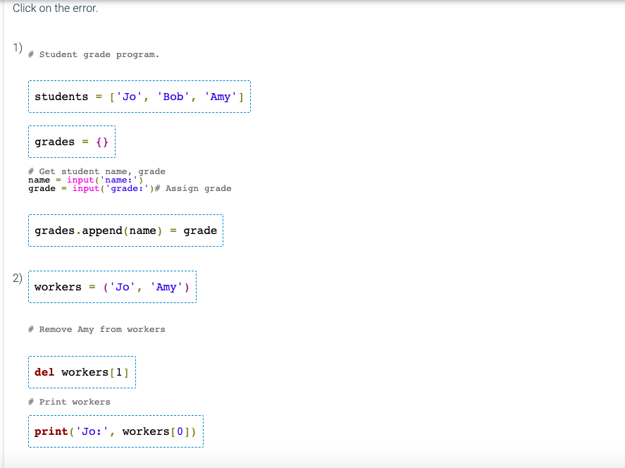 Solved \# Student grade program. students =[ Jo’, ’Bob’, | Chegg.com