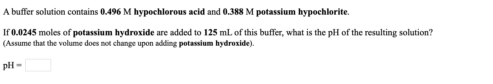 Solved A buffer solution contains 0.496 M hypochlorous acid | Chegg.com