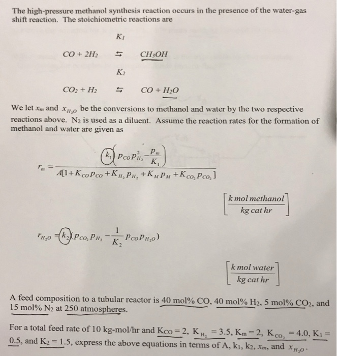 The high-pressure methanol synthesis reaction occurs | Chegg.com