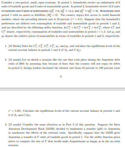 Consider a two-period, small, open economy. In period | Chegg.com