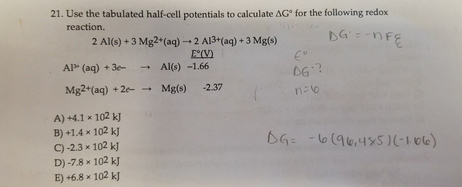 Solved 21. Use the tabulated half-cell potentials to | Chegg.com