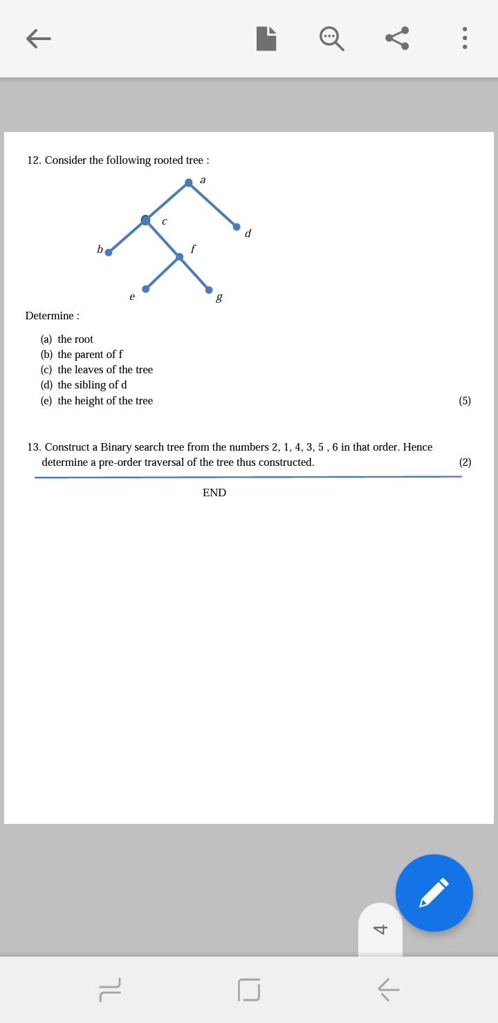 Solved 个 . : 12. Consider the following rooted tree: a b g | Chegg.com