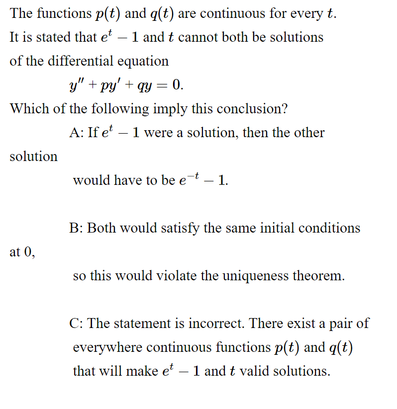 Solved The functions p(t) and q(t) are continuous for every | Chegg.com