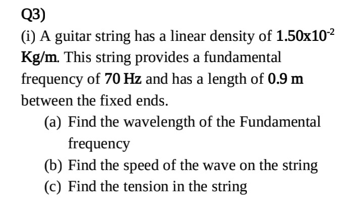Solved Q3) (i) A guitar string has a linear density of | Chegg.com