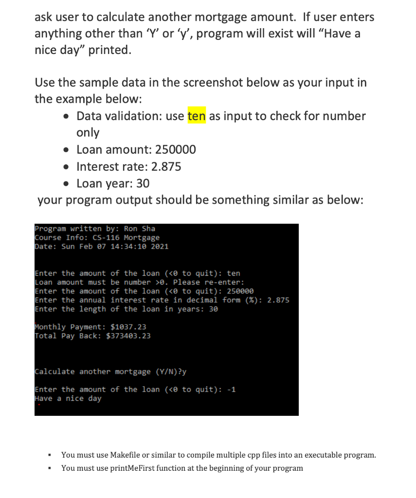 Solved Lab 3 - Mortgage Mortgage Payment Design a class that | Chegg.com
