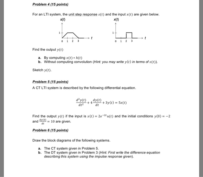 Solved Problem 4 (15 points) For an LTI system, the unit | Chegg.com