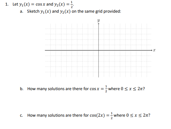 Solved 1. Let y1(x)=cosx and y2(x)=21. a. Sketch y1(x) and | Chegg.com