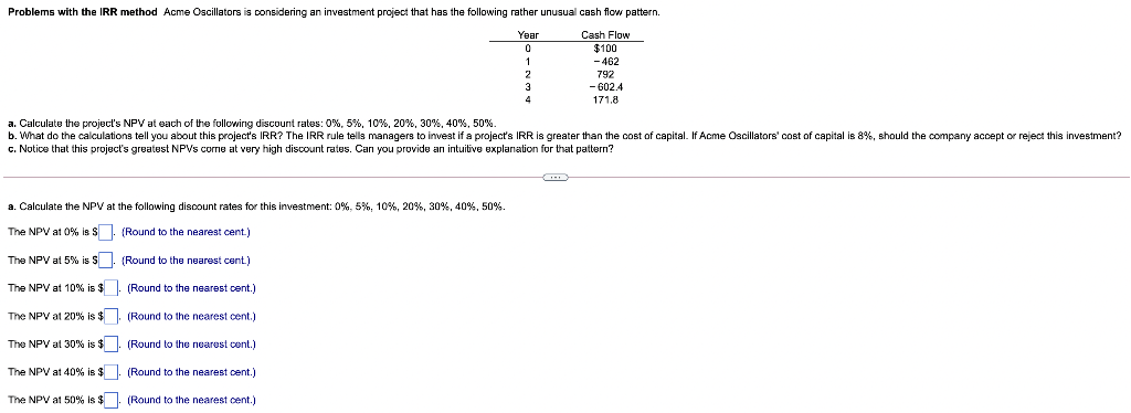 Solved Problems with the IRR method Acme Oscillators | Chegg.com