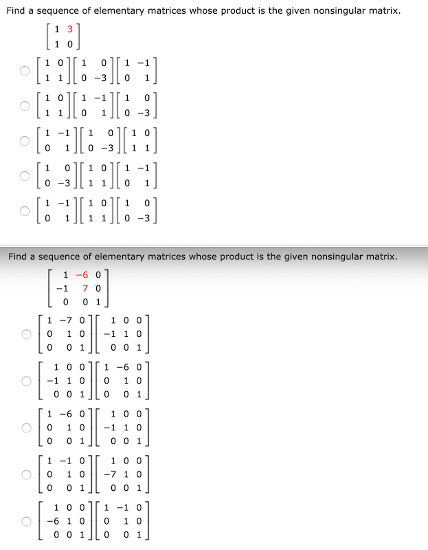 Solved 0 0 Find a sequence of elementary matrices whose | Chegg.com
