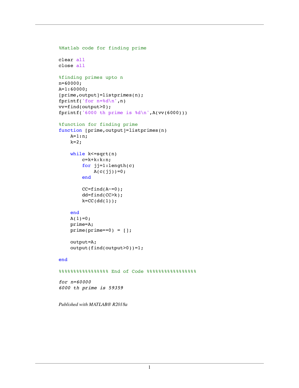 Solved %Matlab code for finding prime clear all close all | Chegg.com