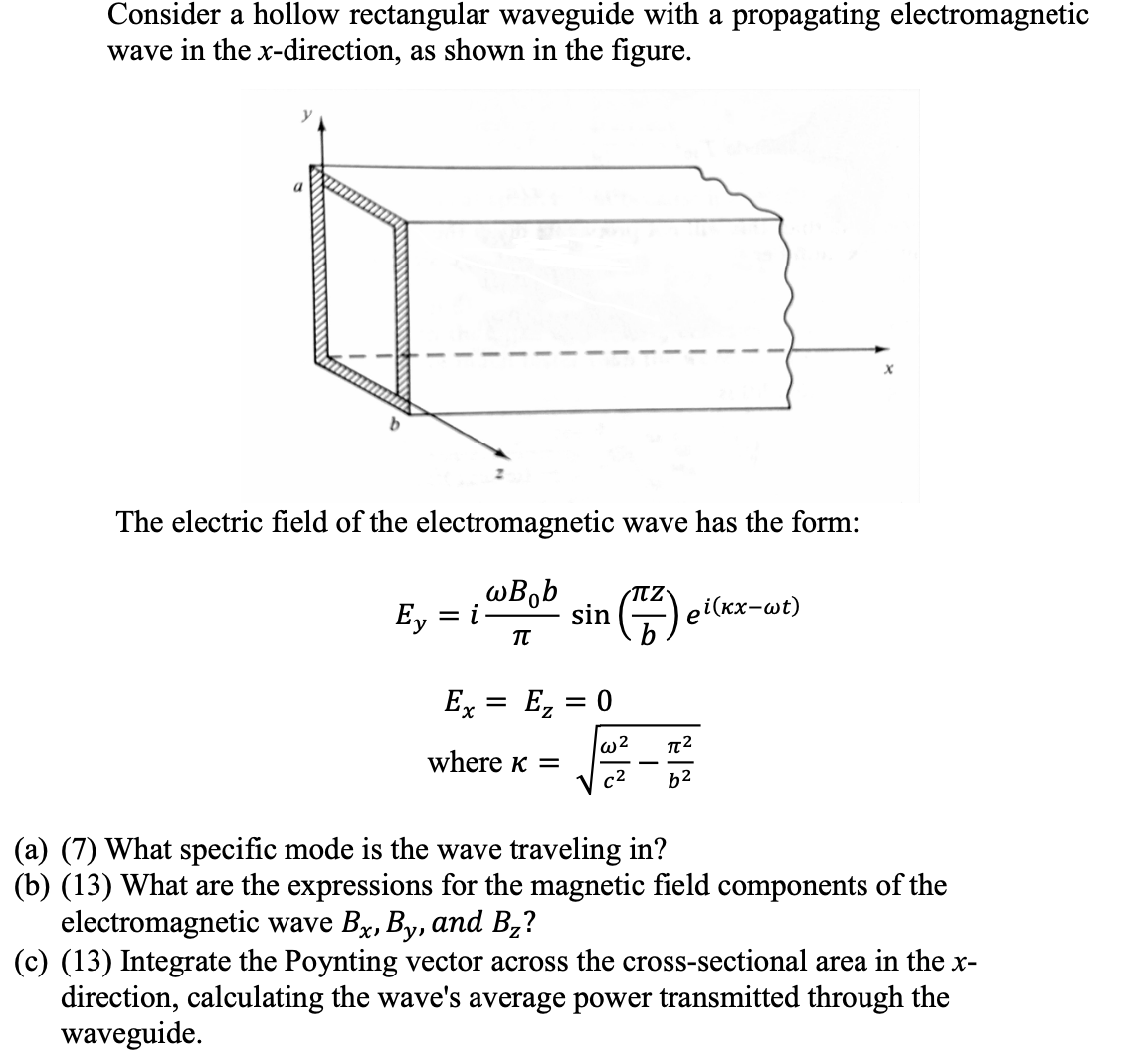 Consider a hollow rectangular waveguide with a | Chegg.com
