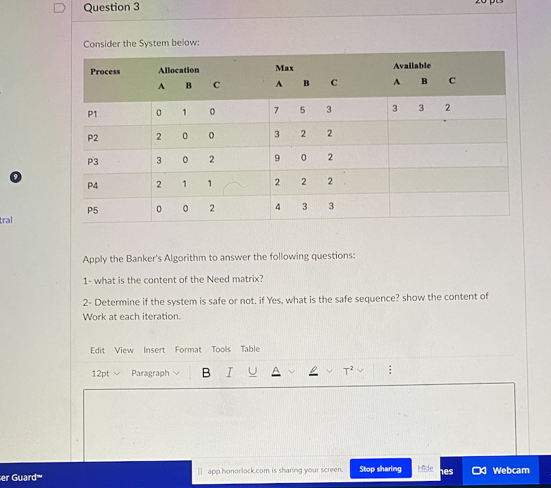Solved Consider the System below: Apply the Banker's | Chegg.com