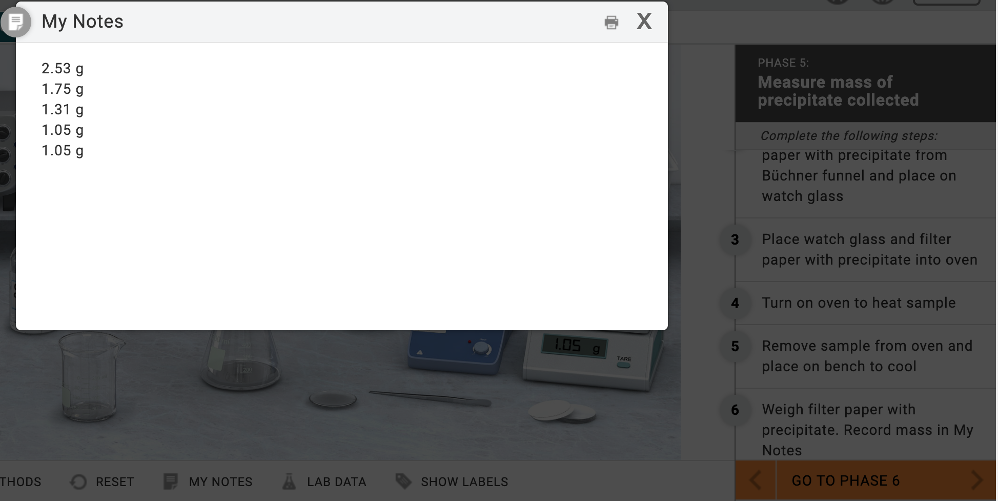Solved - X - A Lab Data Collected PHASE 5: Measure mass of | Chegg.com