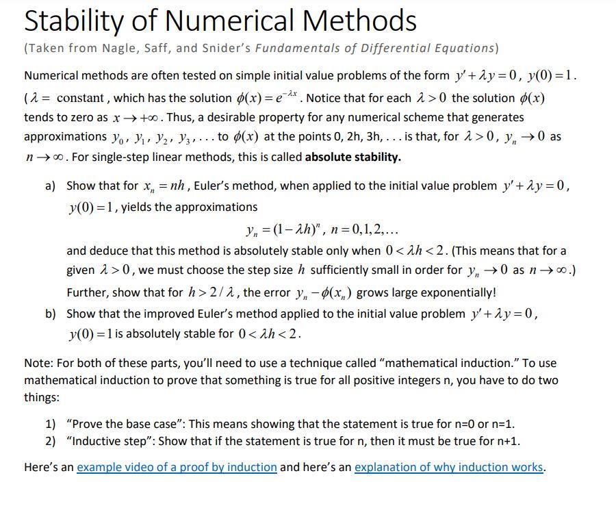 Solved Stability of Numerical Methods (Taken from Nagle, | Chegg.com
