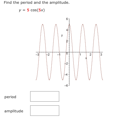 Solved Find the period and the amplitude. y=5cos(5x) | Chegg.com
