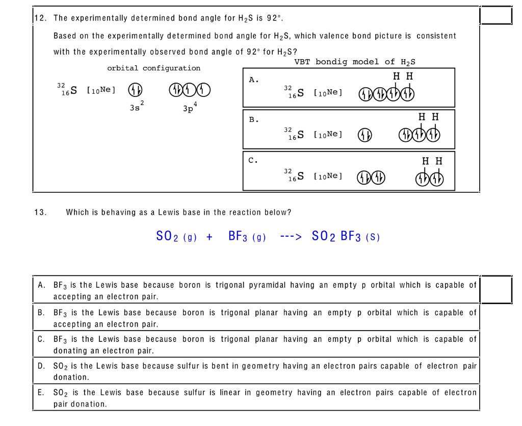 Solved 112. The experimentally determined bond angle for H2S | Chegg.com