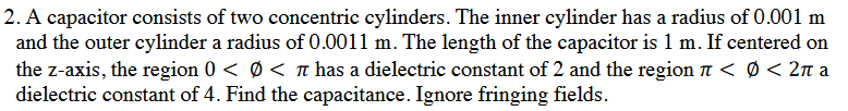 Solved 2. A capacitor consists of two concentric cylinders. | Chegg.com