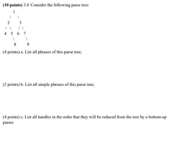 Solved (10 points) 3.4 Consider the following parse tree: (4 | Chegg.com