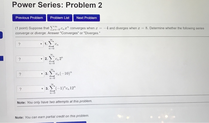 Solved Power Series Problem 2 Previous Problem Problem List 5070