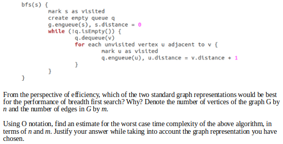 Solved bfs(s) mark s as visited create enpty queue q | Chegg.com
