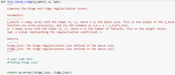 Write a function loss_terms_ridge that computes the | Chegg.com