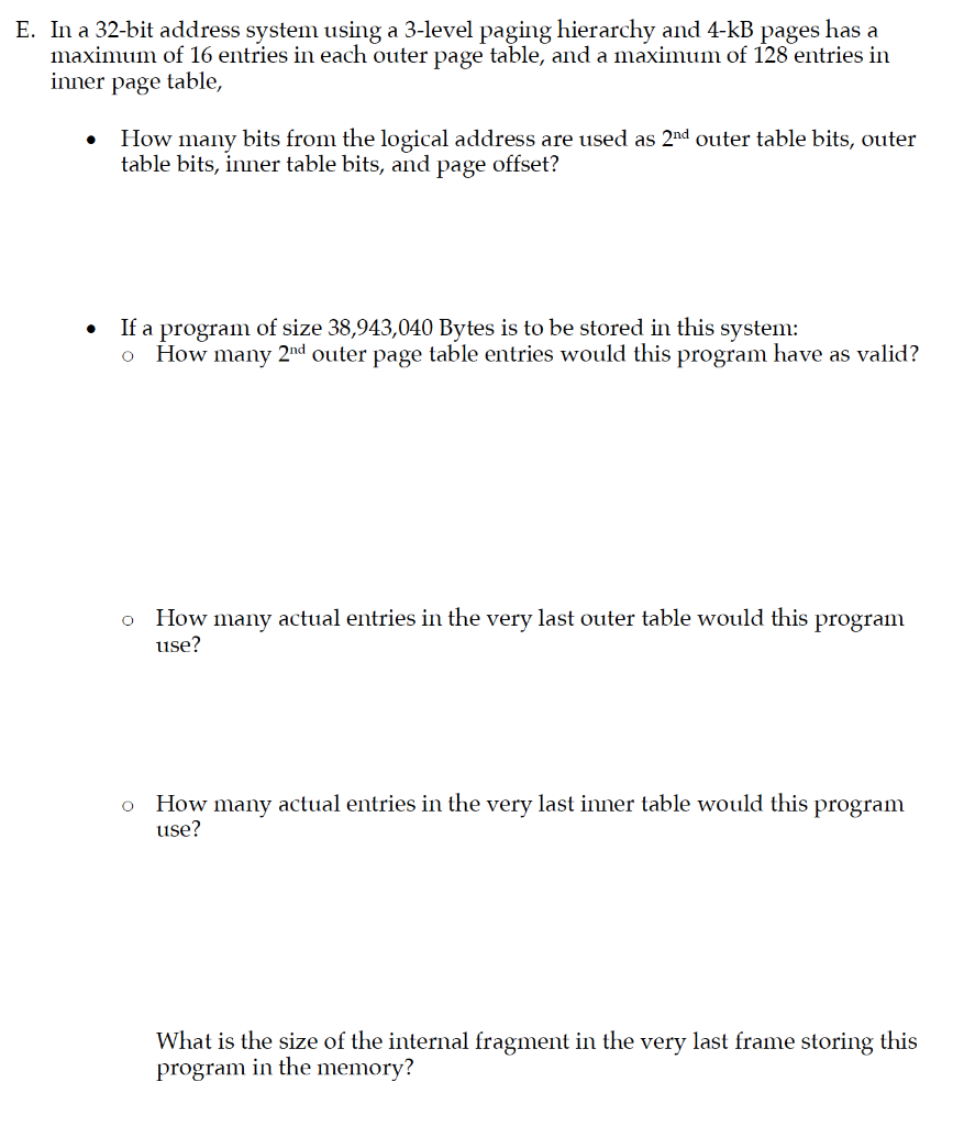 Solved E. In a 32-bit address system using a 3-level paging | Chegg.com