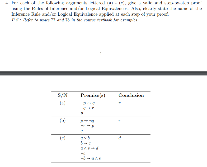 Solved 4. For each of the following arguments lettered (a) - | Chegg.com