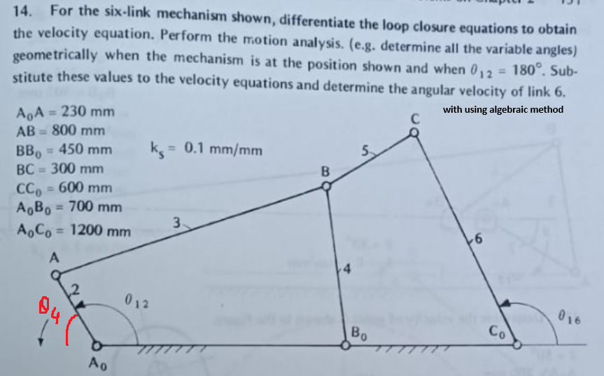 Solved For the six-link mechanism shown, differentiate the | Chegg.com