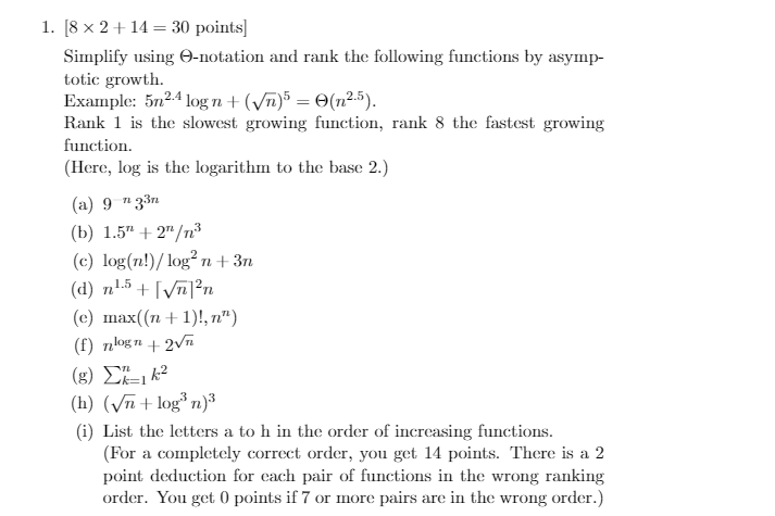 Solved 1. [8 x 2 + 14 = 30 points) Simplify using O-notation | Chegg.com