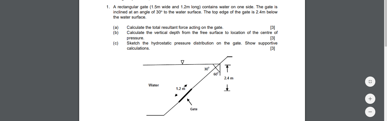 Solved 1. A rectangular gate (1.5m wide and 1.2m long) | Chegg.com