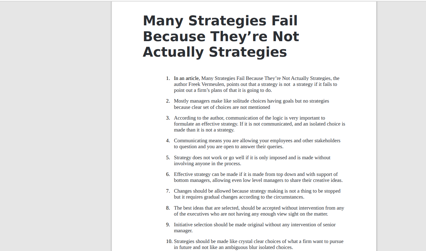 Solved Many Strategies Fail Because They're Not Actually | Chegg.com