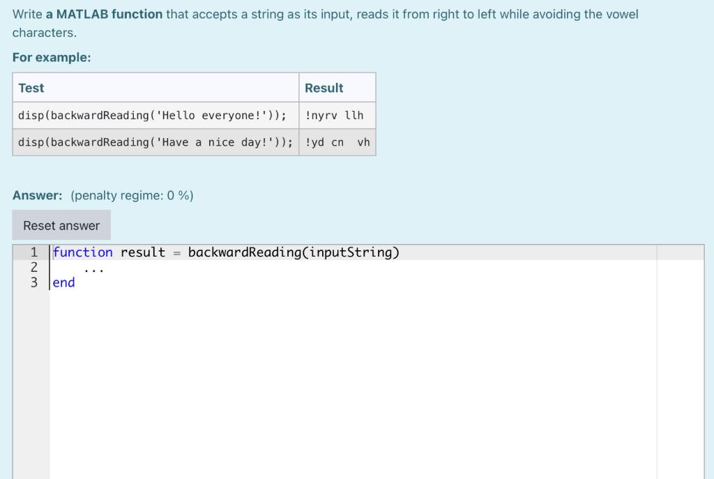 Solved Write a MATLAB function that accepts a string as its | Chegg.com