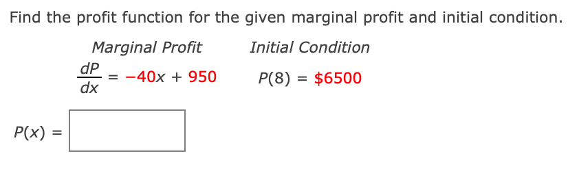 Solved Find the profit function for the given marginal | Chegg.com
