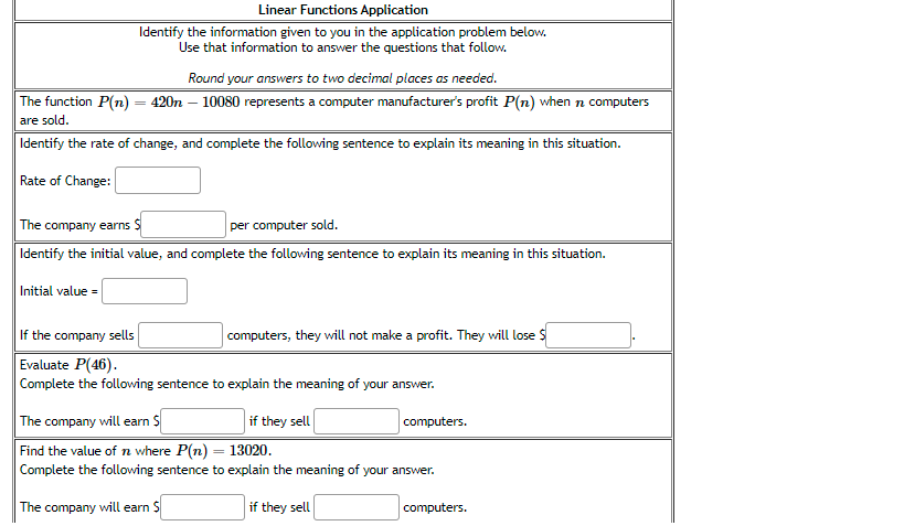 Solved \begin{tabular}{|ll} Linear Functions Application \\ | Chegg.com
