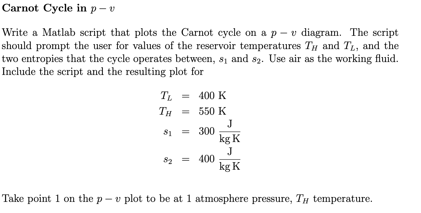 Solved Write a Matlab script that plots the Carnot cycle on | Chegg.com
