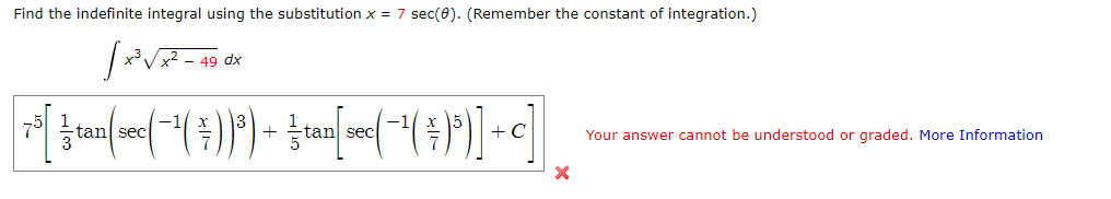 Solved Find the indefinite integral using the substitution | Chegg.com