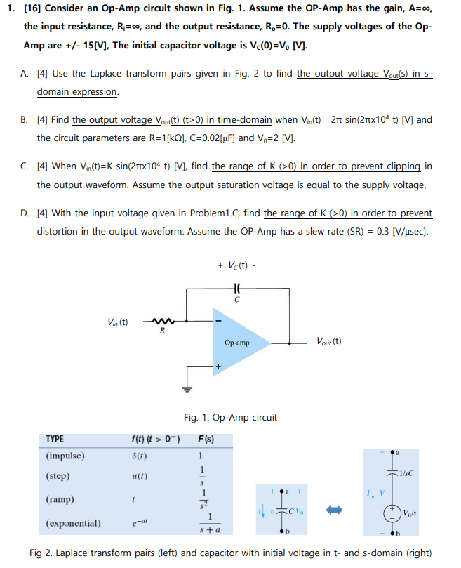 1. [16] Consider an Op-Amp circuit shown in Fig. 1. | Chegg.com