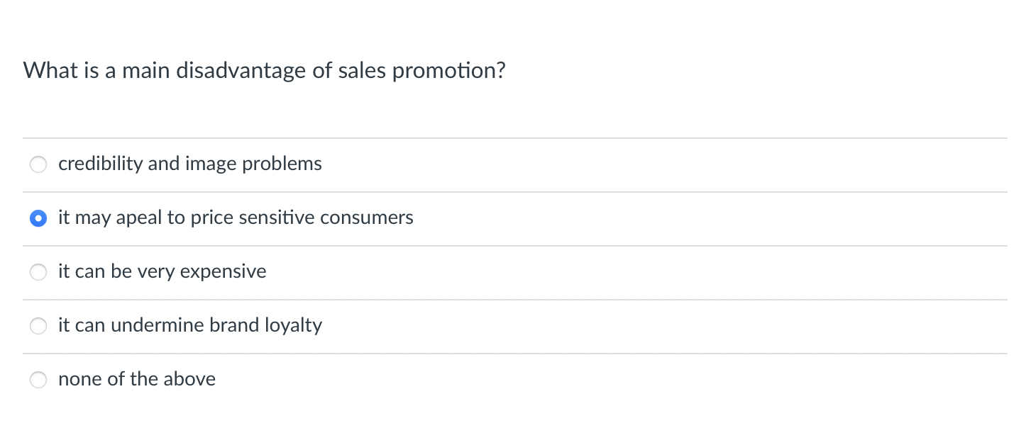 Solved What is a main disadvantage of sales promotion? | Chegg.com