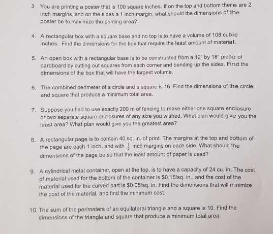 Solved 3. You are printing a poster that is 100 square | Chegg.com