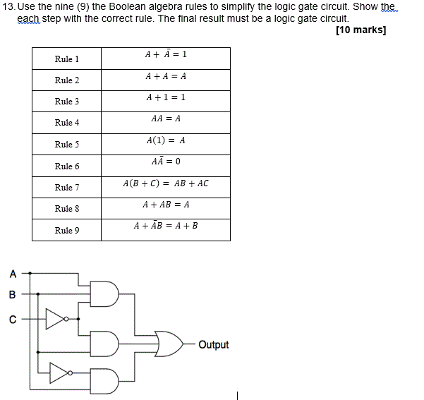 Solved 13. Use the nine (9) the Boolean algebra rules to | Chegg.com
