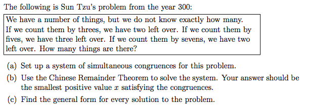 Solved The following is Sun Tzu's problem from the year 300: | Chegg.com