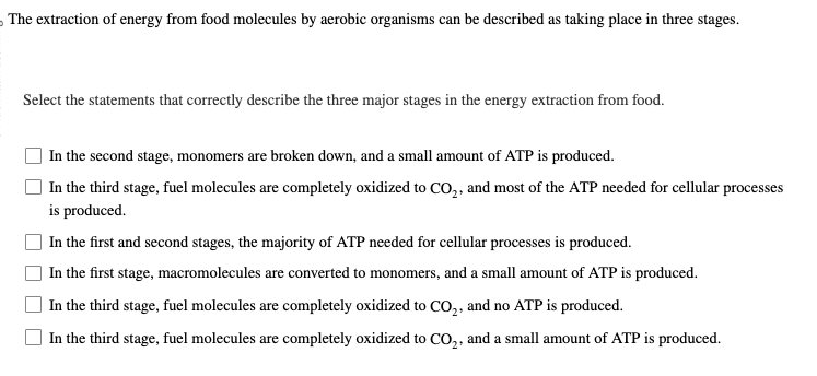 Solved he extraction of energy from food molecules by | Chegg.com