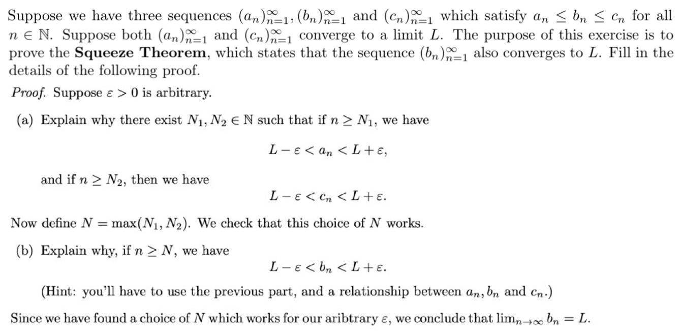 Solved Suppose we have three sequences (an)n=1∞,(bn)n=1∞ and | Chegg.com