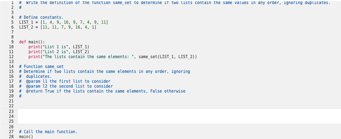 Solved B. Write a function def same_set (a,b) that checks | Chegg.com