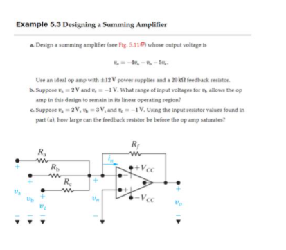Solved Example 5.3 Designing a Summing Amplifier Design a | Chegg.com