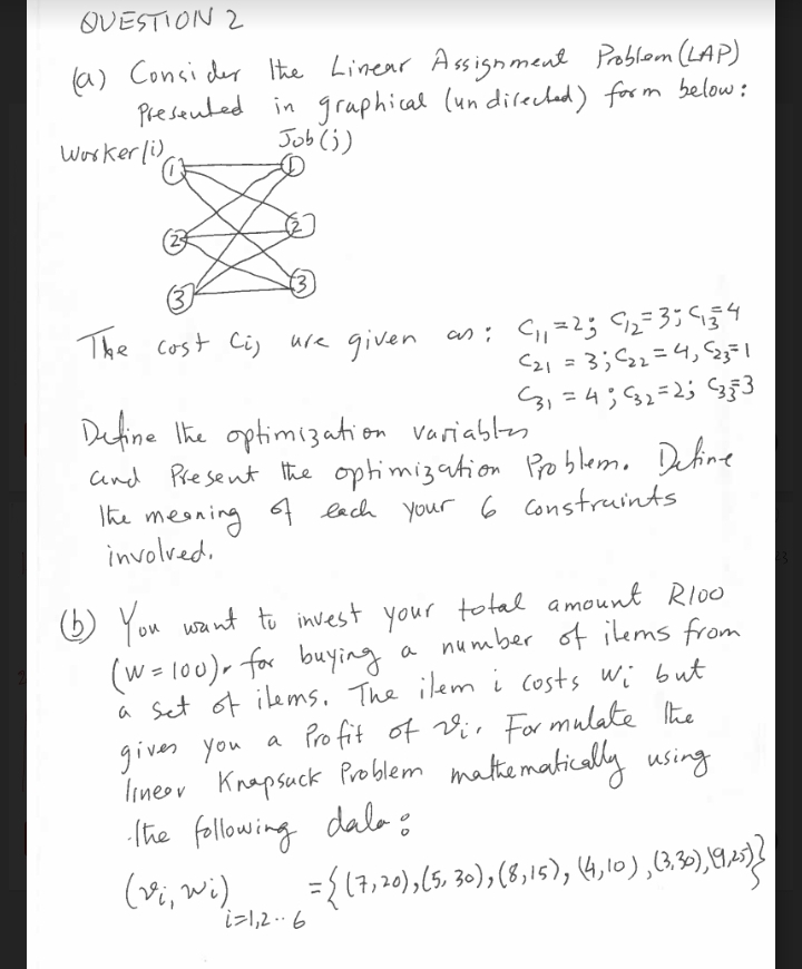 Solved Question 2 A Consider The Linear Assignment Problem