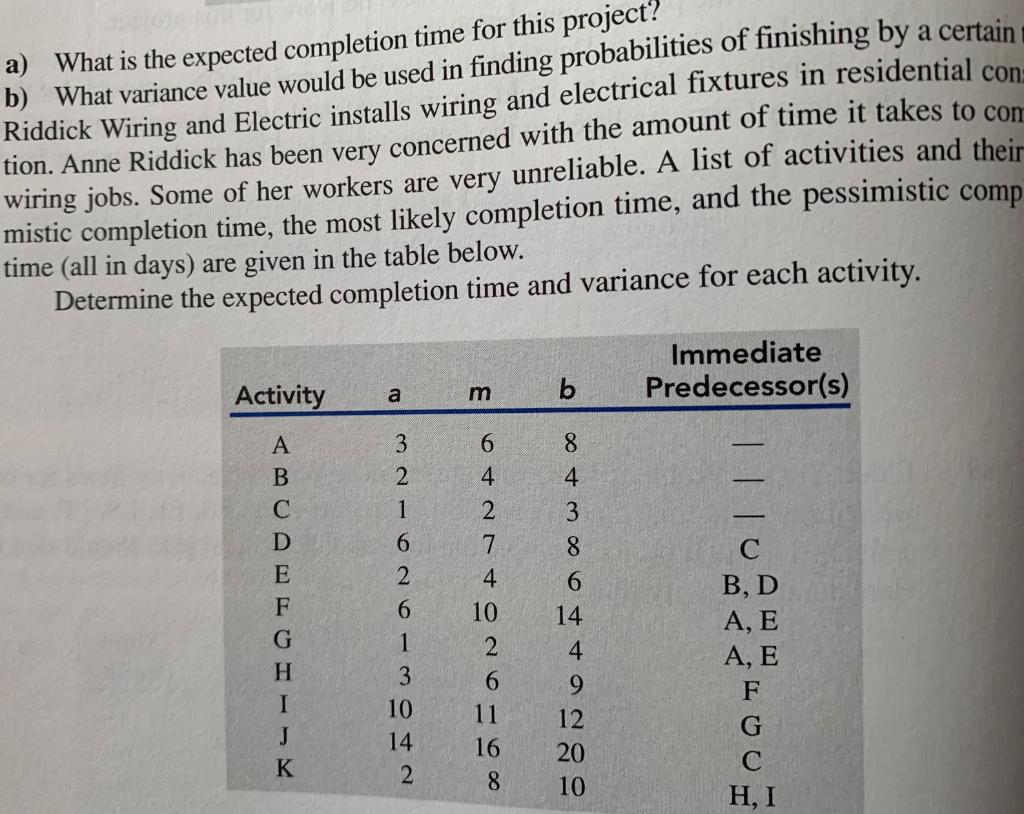 Solved a) What is the expected completion time for this | Chegg.com